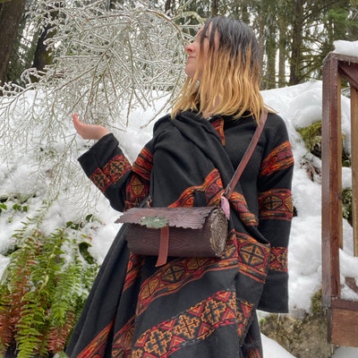 Hooded Geometric Cape Coat Boho Unisex Shamanic Cloak Warm Blanket ...