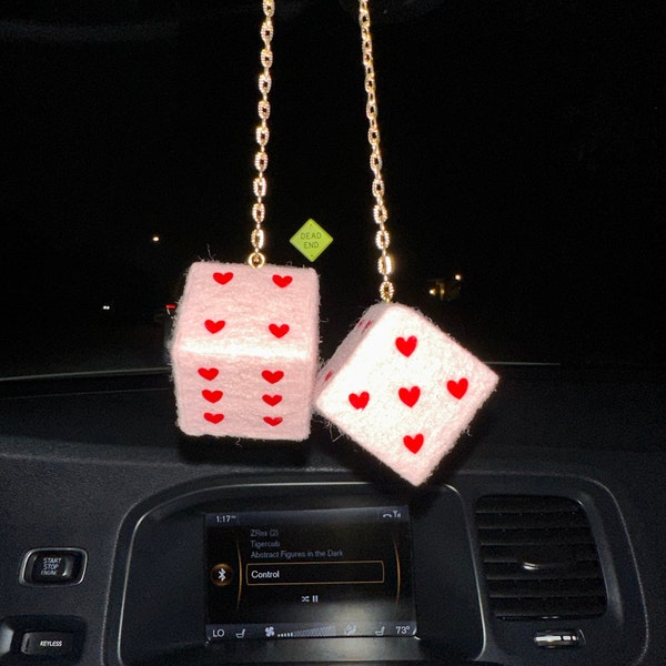 Baby Pink Fuzzy Dice With Red Hearts and Chain or Cord / Car ...