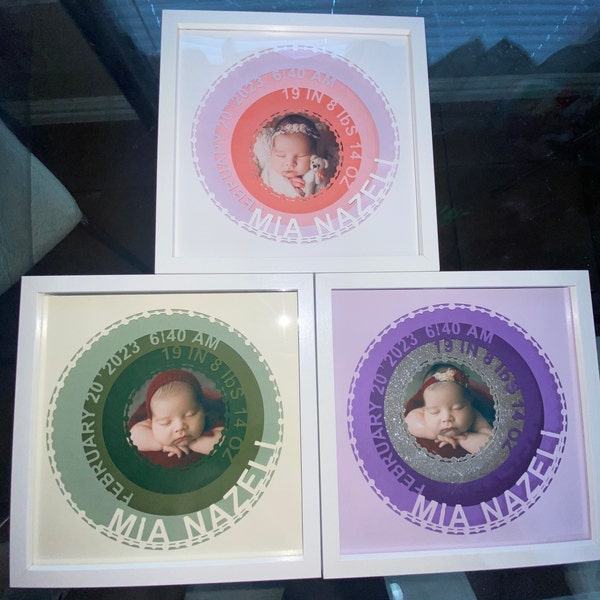 Baby Photo Frame, Baby Picture Shadow Box, Baby Birth Stats Shadow Box ...
