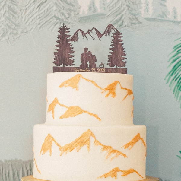 Wedding Cake Topper Mountain Theme, Hiking Cake Topper, Bridal Cake ...