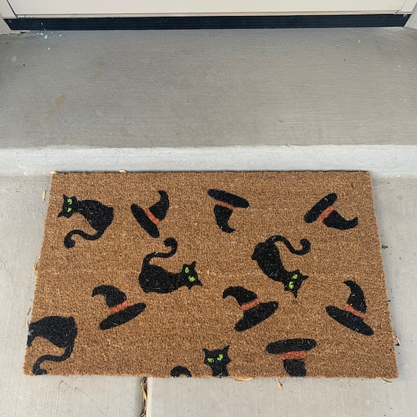Black Cat & Witch Doormat, Fall Doormat, Halloween Doormat, Funny ...