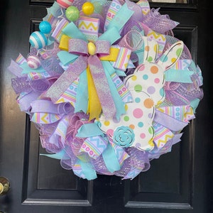 Bunny Ears Wreath Form With Chunky Yarn and Pink Bow and Pink Floral ...