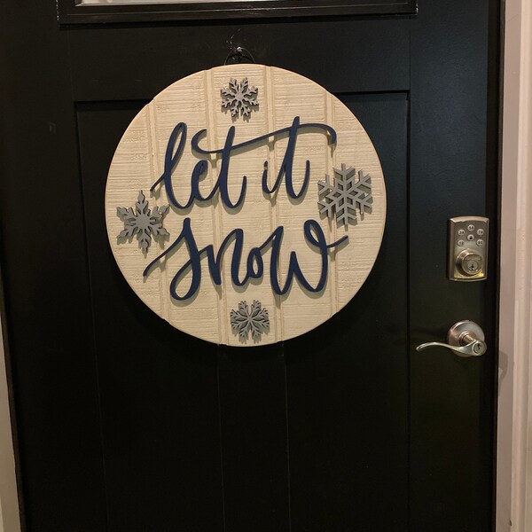 Let It Snow Door Sign, Snowflake Door Hanger, Modern Rustic Christmas ...