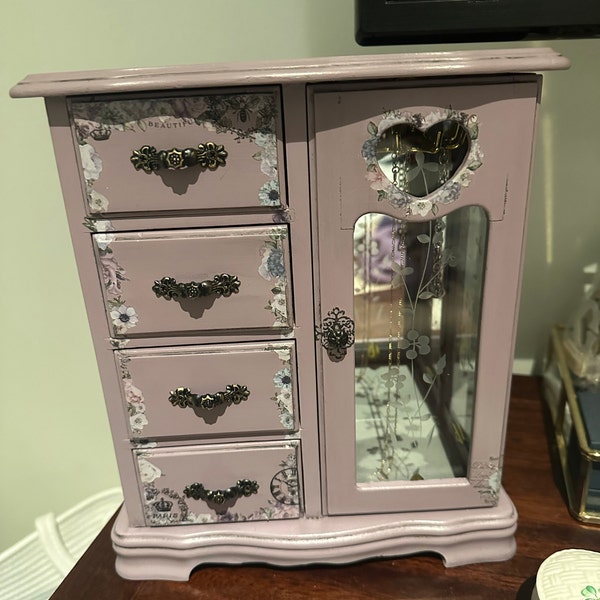 Girls Jewelry Box, Pink Painted Jewelry Box, Vintage Jewelry Armoire ...