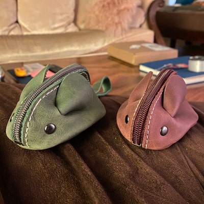 Leather Mouse Coin Purse, Leather Zipper Keychain, Handmade Coin Purse ...