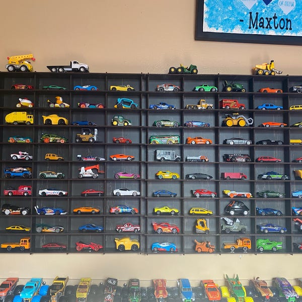 Green Toy Car Storage for 100 Cars, Wall Mounted Car Rack/shelf ...