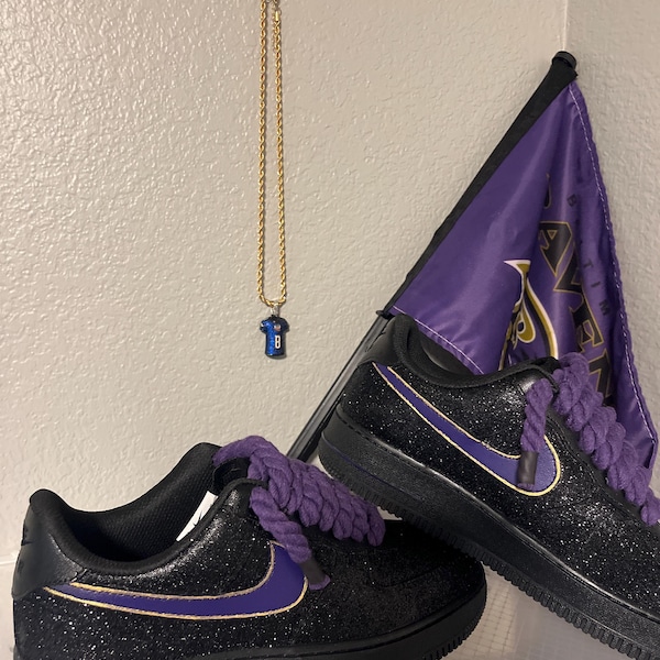 Custom Double Laced Matte Black Af1 With Thick Rope Laces and Blue ...