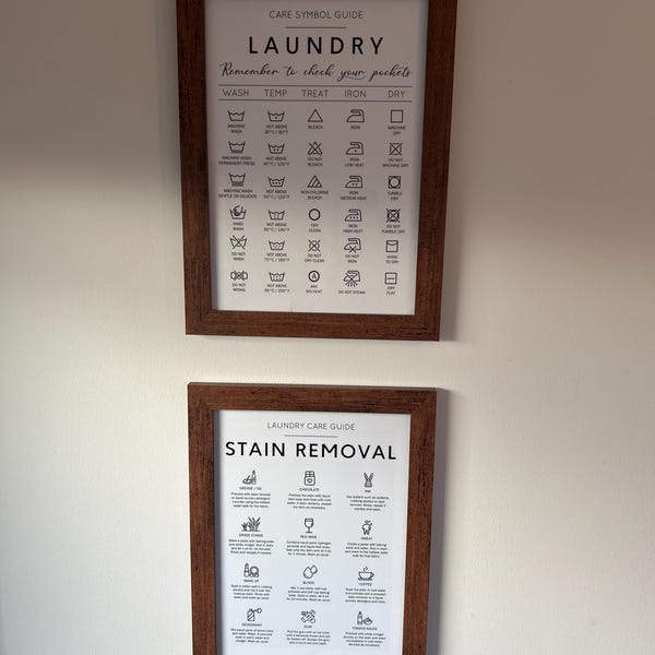 Set of 2 - Laundry Symbols Guide and Stain Removal - Cheat Sheet ...