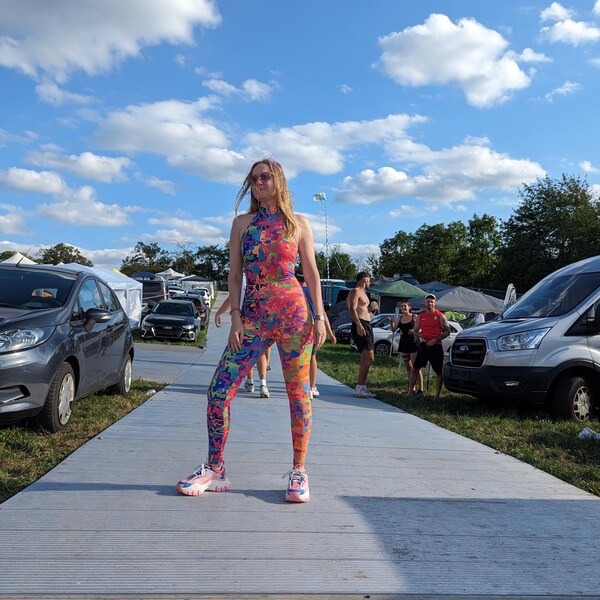 Rave Costume in Blue & White, One Piece Festival Catsuit, Rave Unitard ...