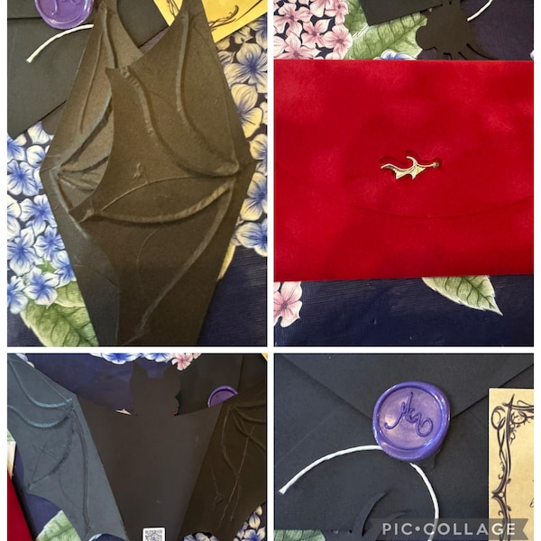 Bat Greeting Card With Velvet Envelope for Gothic Weddings, Valentine's ...