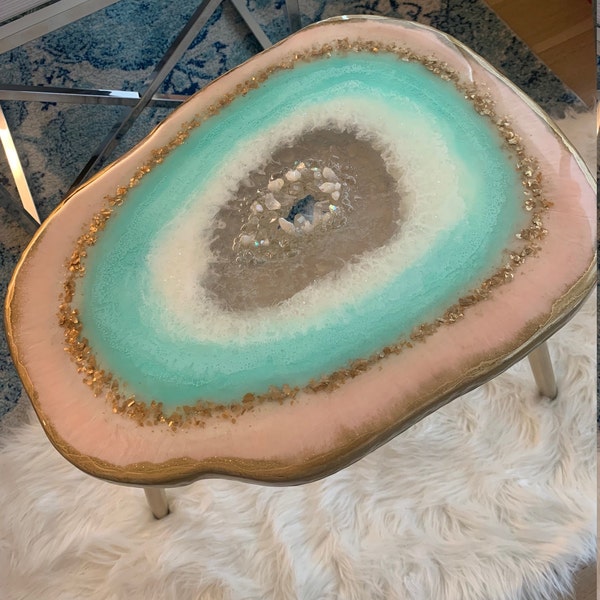 Geode Table Custom Made Art Slice Resin Epoxy Living Room Decor Unique ...