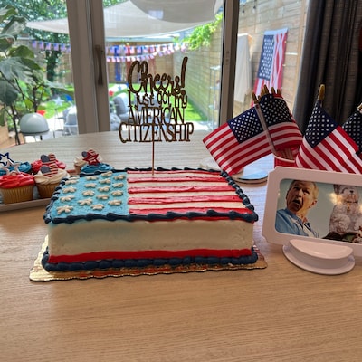 DOUBLE SIDED Cheers I Just Got My American Citizenship Cake Topper for ...
