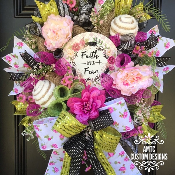 8" Round Faith Over Fear Wreath Sign, Wreath Sign, Personalize It by ...