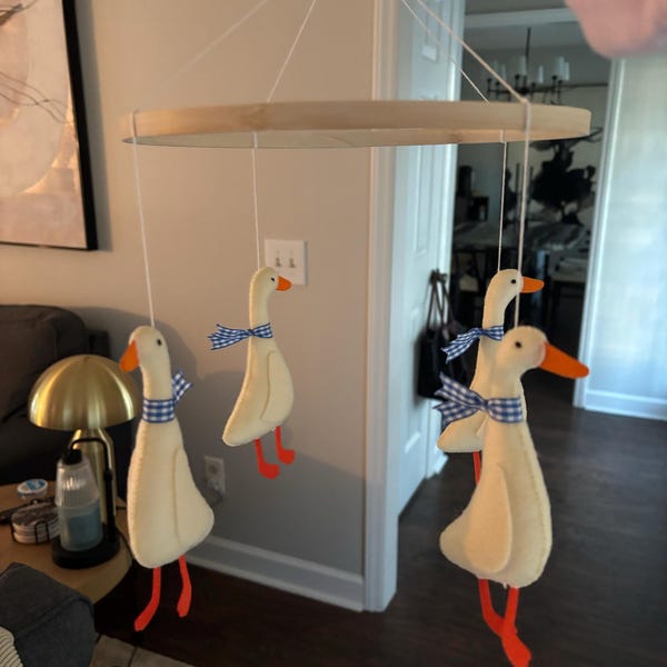 Duck Nursery - Baby Mobile Goose Blue Ribbon - Neutral Nursery Decor ...