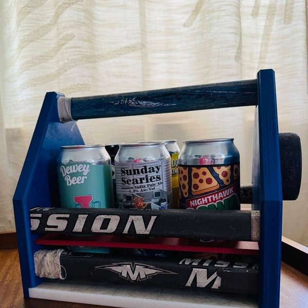 Custom Hockey 6-pack Beer Carrier | Salvaged Hockey Sticks | Wood Ends ...