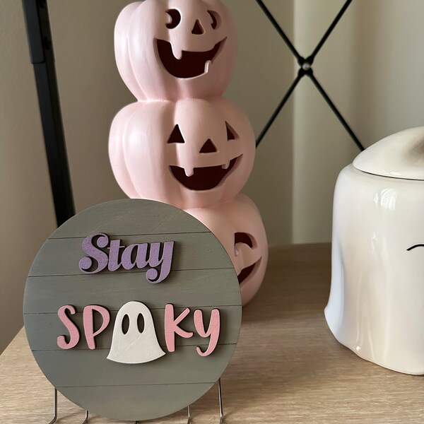 Pastel Halloween Tiered Tray Decor - Pink and Purple Halloween Signs ...
