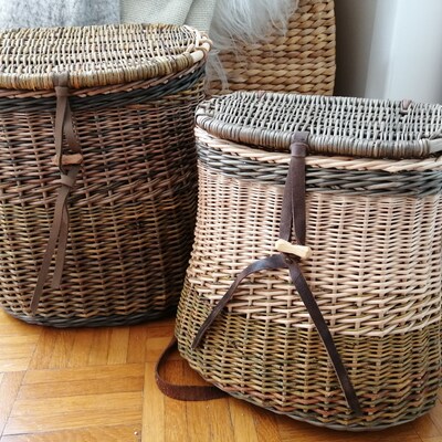 Large Wicker BACKPACK Leather Straps Market Basket Foraging Shoulder ...