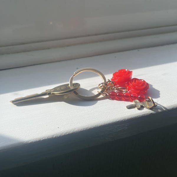 Pink Rose Keyring | Flower Keychain | Rose Bag Charm | Flower Lover Gift | Birthday Gift ...