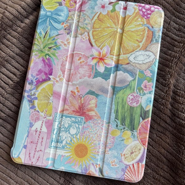 Pink Marine Life Scrapbook iPad Case With Pencil Holder for 2025 Air 7/ ...