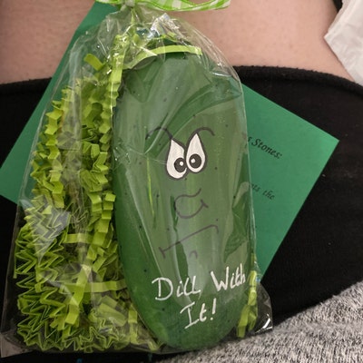 Dill With It Novelty Grumpy Pickle Painted Rock, Desk Decoration, Small ...