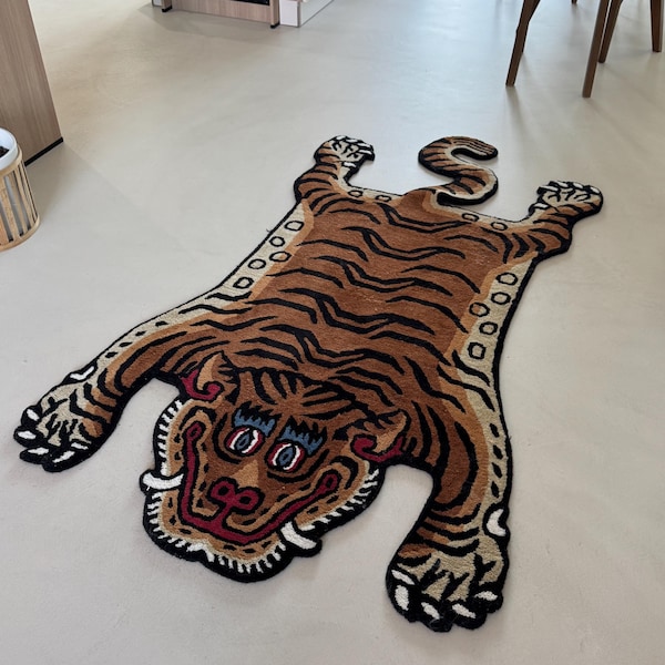 Tibetan Tiger Rug - Handmade Wool Tufted Rug | Animal Motif Rug ...