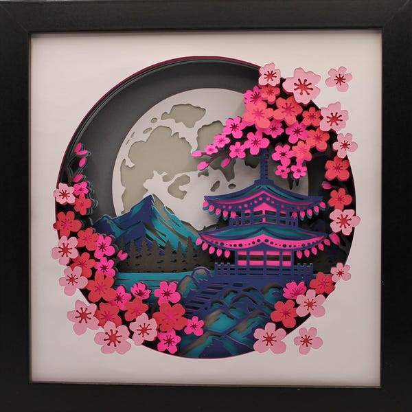 Japanese Cherry Blossoms Shadow Box Svg, Asian Shadow Box Svg, Japanese ...