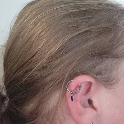 Dainty Hera CZ Dangle Helix Hoop Charm, Sterling Silver, Stainless ...