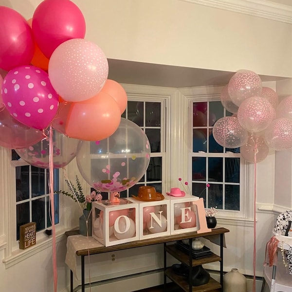 First Birthday Balloon 'ONE' Boxes for Baby Girl WITH 24 Balloons ...