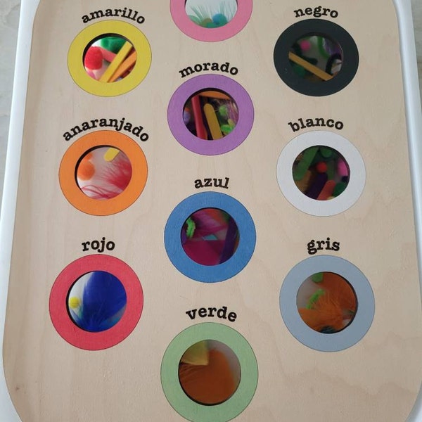 Spanish Color Sorting Wooden Insert - FLISAT Sensory Bin - Etsy