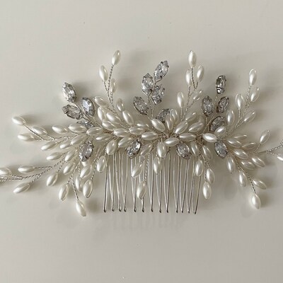 White Flower Hair Tiara, Floral Pearls Wedding Headband, Crystal Silver ...