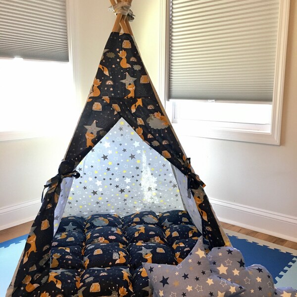 Teepee for Kids Customized From Cotton Gray Stars, Teepee Tent for ...