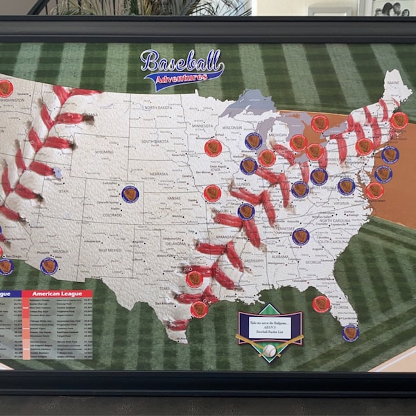 Personalized Baseball Adventures Travel Map - Baseball Stadium Map ...