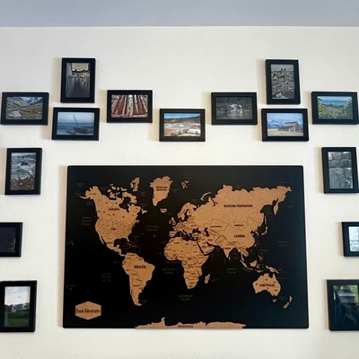 World Map Push Pin Wall Art, Cork World Map Board, Wooden World Map ...