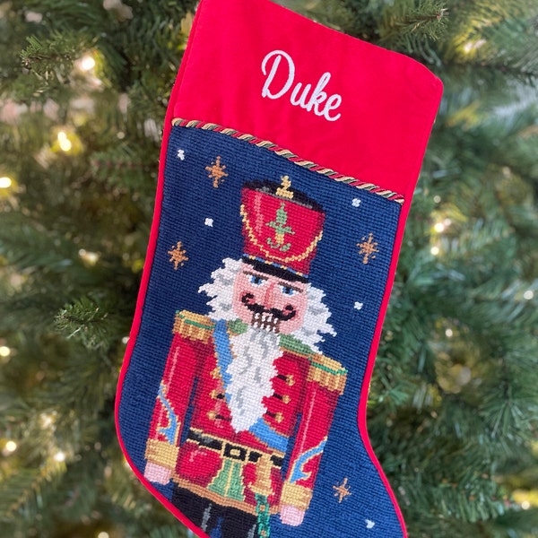 Nutcracker Personalized Needlepoint Christmas Stockings With Velvet Headers - A Festive Custom ...