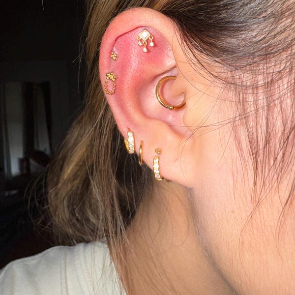 14K Solid Gold Triple Chain Attachment, Double Chain Piercing, Loop ...