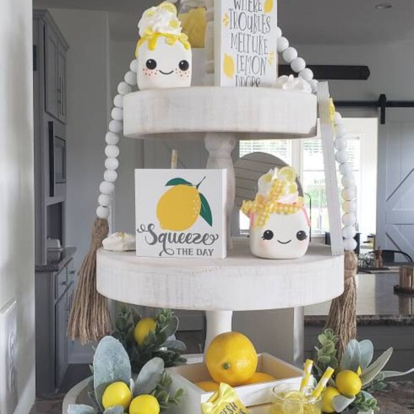 Lemon Tiered Tray Decor, Summer Tiered Tray Bundle, Lemonade Tiered ...