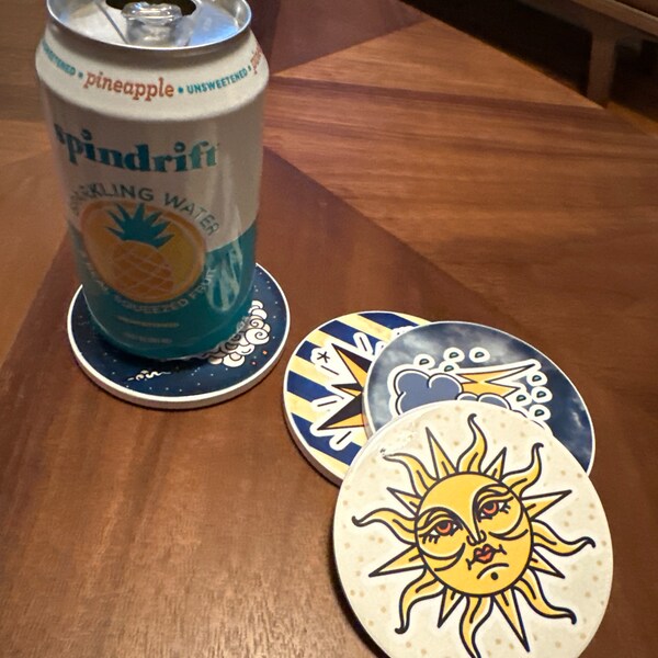 Four Pack Coasters | Decorative Coasters Set of 4 | 3.7" Ceramic ...