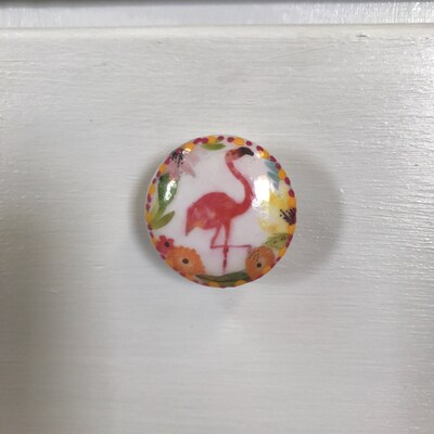 SET OF SIX,1.5 Inch,pink Flamingo,cabinet Knobs,drawer Pulls,white Knob,orange,yellow,flamingos ...