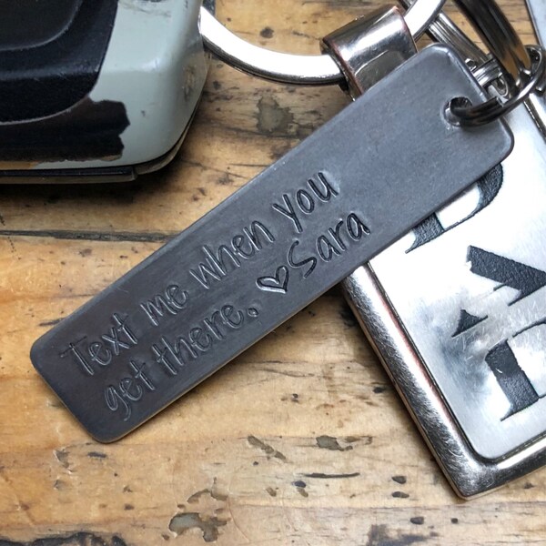 Custom, YOUR CHOICE of Text - Hand Stamped Keychain - Small ...