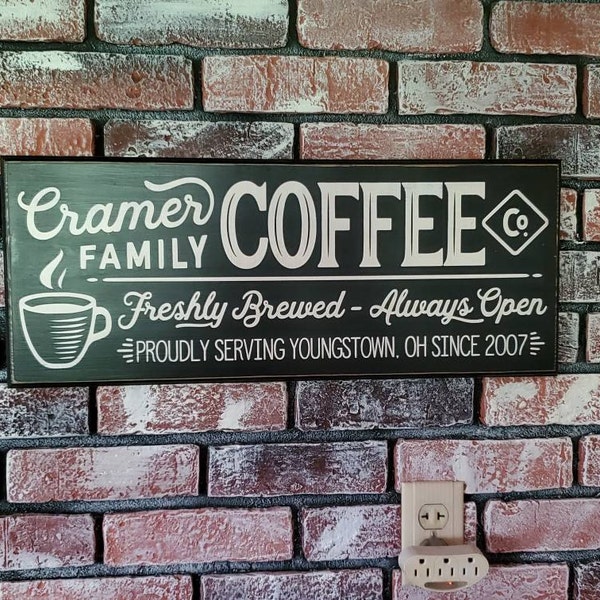 Personalized Coffee Shop Farmhouse Retro Style Wood Sign. 3 Sizes 9 ...
