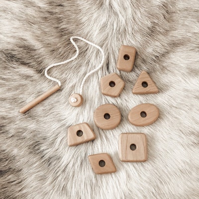 Wooden Lacing Toy With Geometry Shapes for Toddler Wood Lacing Beads ...