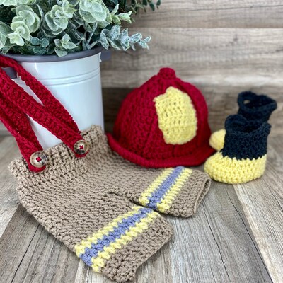 Instant Download PATTERN in English Newborn Crochet Fireman Set Outfit ...