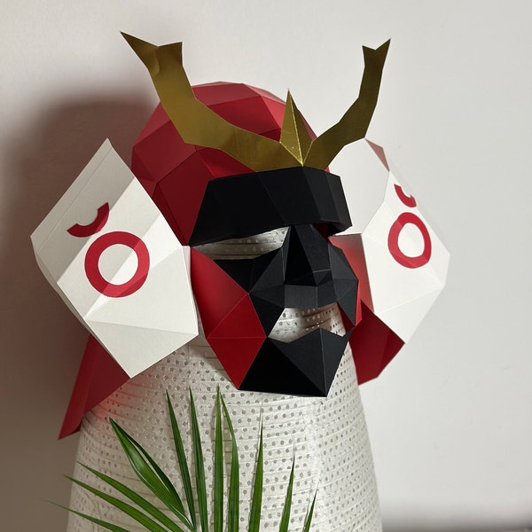 Papercraft 3d Samurai Helmet Mask PDF Digital Template, Low Poly Paper ...