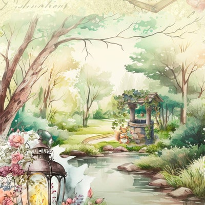 Watercolor Spring Wells Clipart Springtime Cute Little Wishing Well PNG ...