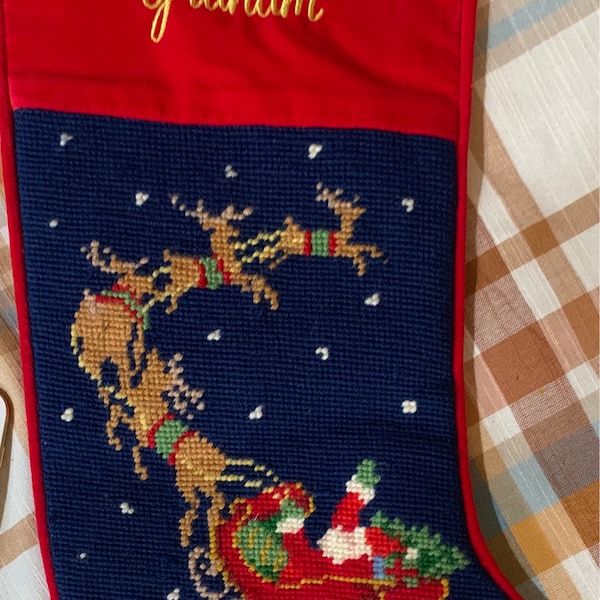 Santa and Reindeer Personalized Needlepoint Christmas Stockings ...
