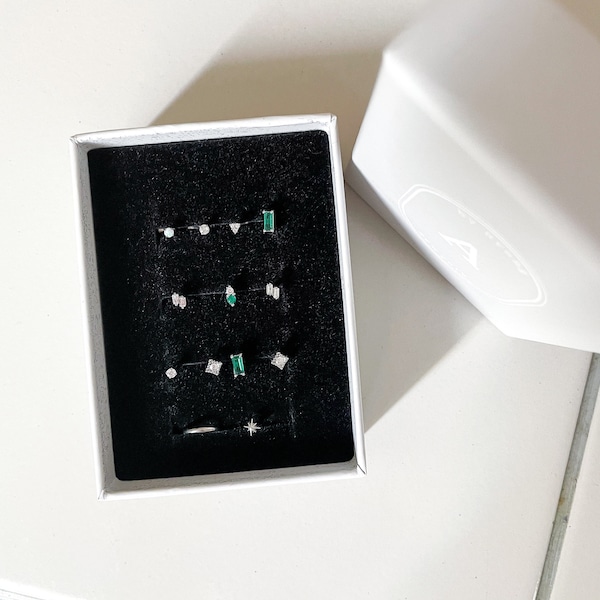 20G/18G/16G Emerald Baguette Push Pin Labret • Threadless Flat Back Earring • Tragus Stud • Flat ...