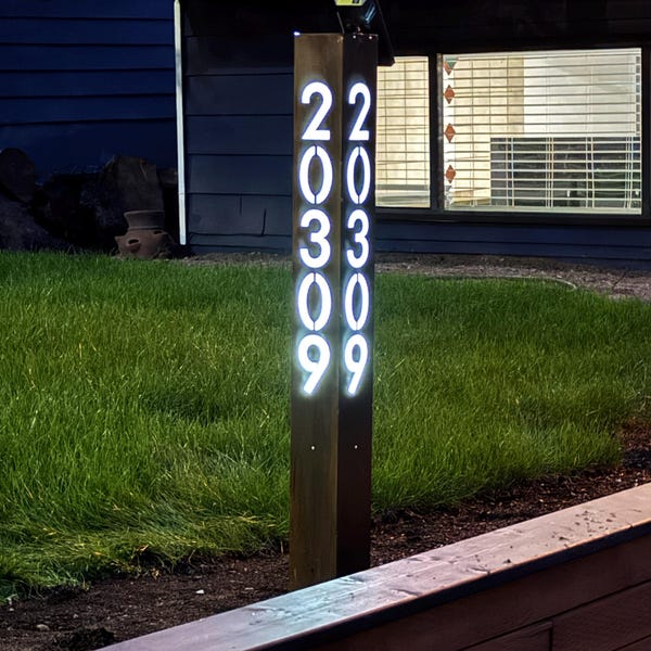 43" Tall Custom Steel Address Sign, Solar Powered LED Lighted. - Etsy