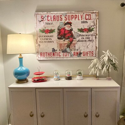 Santa Claus Sign, Christmas Sign, Vintage Holiday Decor, Large Canvas ...