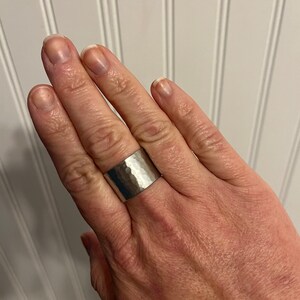 Wide Band Ring Waterproof Jewelry Silver Tube Ring Adjustable Hammered ...