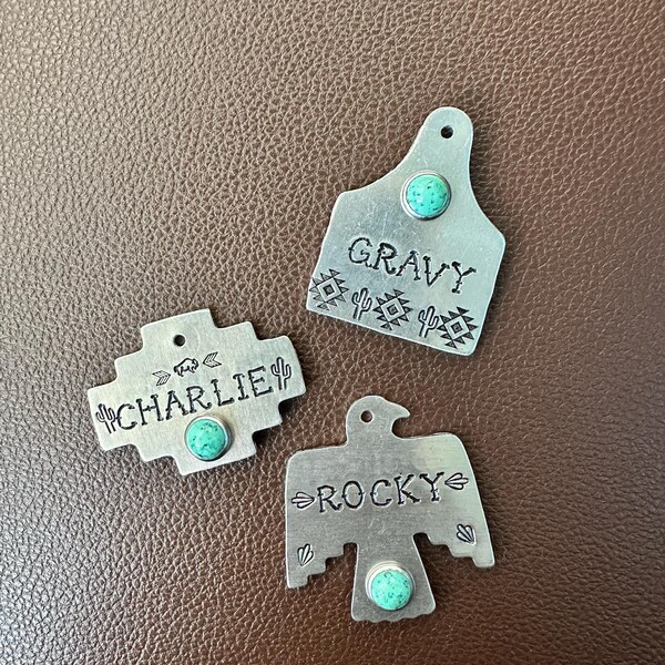 Custom Pet ID Tag With Turquoise - Native Thunderbird Shape - Cowdog ...